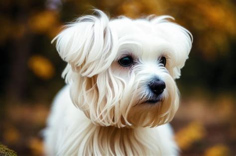 Un Perro Blanco Con Pelo Largo Y Nariz Negra Se Para Frente A Las Hojas
