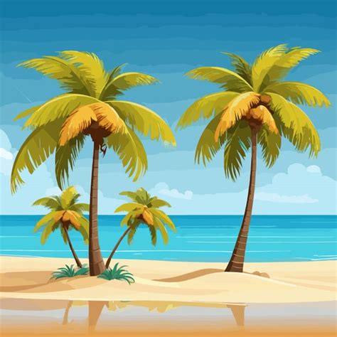Palmeras En La Playa Vector Premium