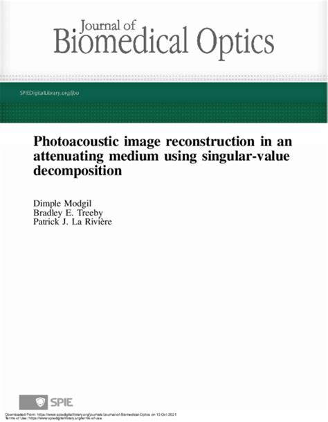 pdf photoacoustic image reconstruction in an attenuating medium using singular value