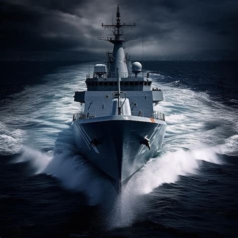 Premium Ai Image Navy Destroyer In High Seas On The Ocean At Night