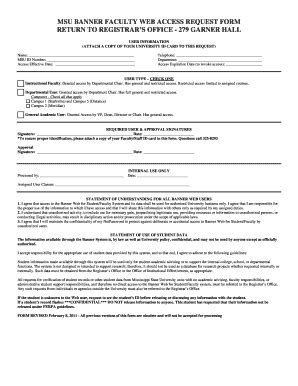 Fillable Online Msu Banner Faculty Web Access Request Form Return To