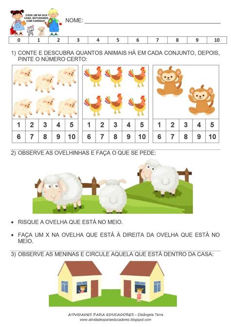1º Ano Atividades de Matemática contagem conceitos matemáticos