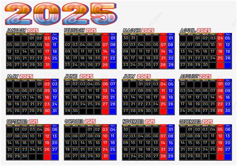 التقويم الجديد 2025 Png المتجهات PSD قصاصة فنية تحميل مجاني