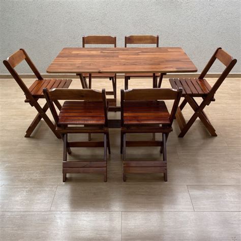 Jogo De Mesa Dobravel 120x70 C 6 Cadeiras Madeira Maciça Bar Frete grátis