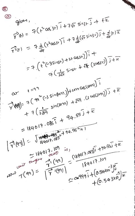 Solved Problem A Find The Unit Tangent Vector To The Curve At