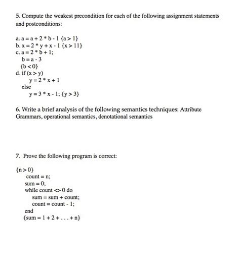 solved 5 compute the weakest precondition for each of the