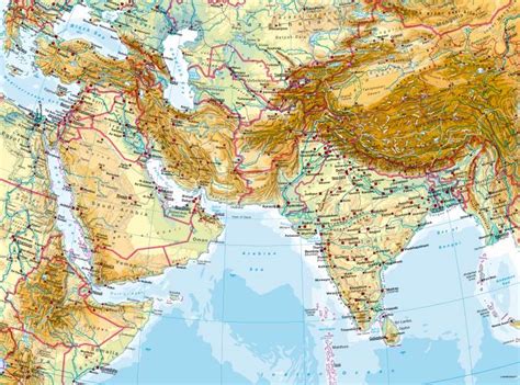 Physical Map Of Asia With Rivers Mountains And Deserts
