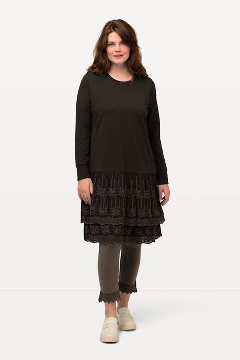 Robe en molleton à col rond et manches longues coton bio et dentelle