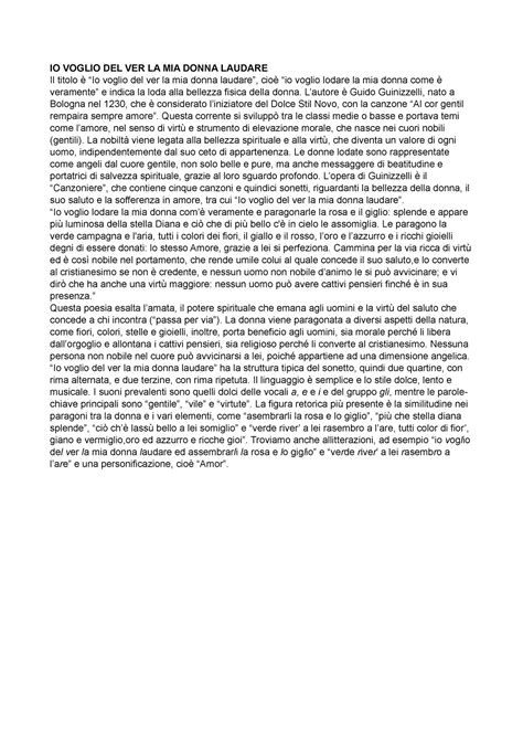 Analisi Io Voglio Del Ver La Mia Donna Laudare Di Guido Guinizzelli