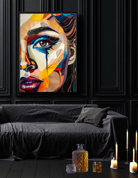 Colorful Woman Portrait Wall Art Print Abstract Girl Poster Home