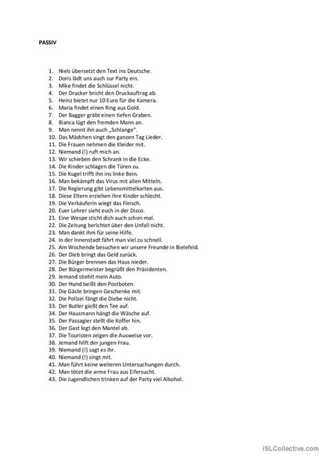 Passiv Deutsch DAF Arbeitsblätter pdf doc