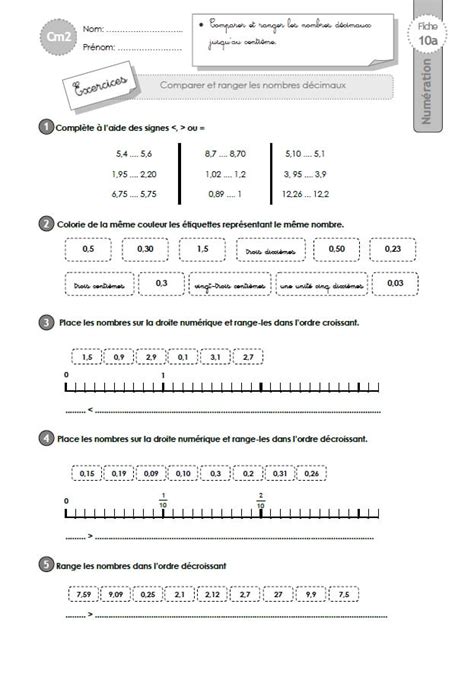 exercices 6ème sur les nombres décimaux