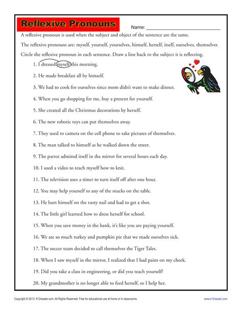 Reflexive Pronoun Handout Worksheet Zone