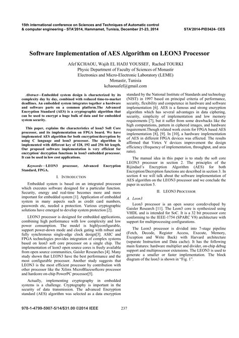 pdf software implementation of aes algorithm on leon3 processor
