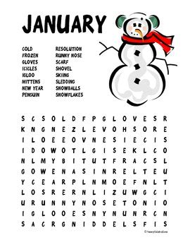 January Word Search By SunnyCelebrations Teachers Pay Teachers