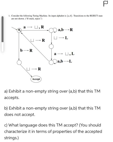 solved 1 consider the following turing machine its input
