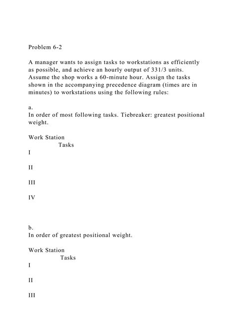 Problem A Manager Wants To Assign Tasks To Workstations As Docx