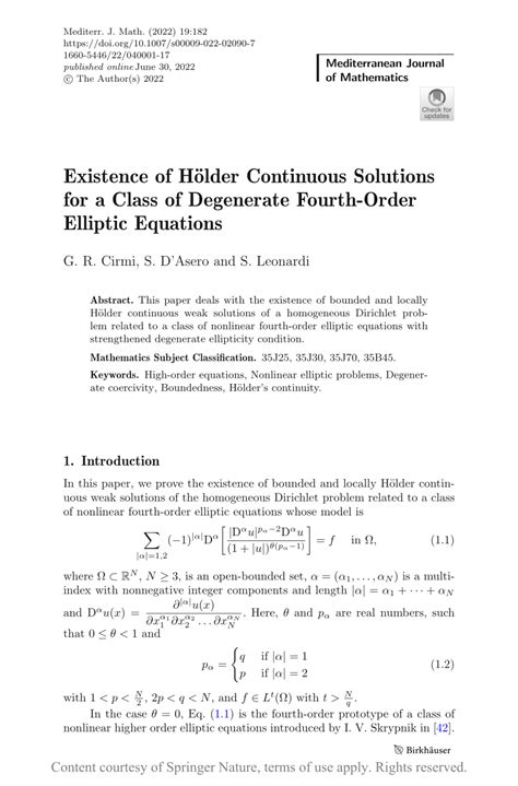 pdf existence of hölder continuous solutions for a class of degenerate fourth order elliptic