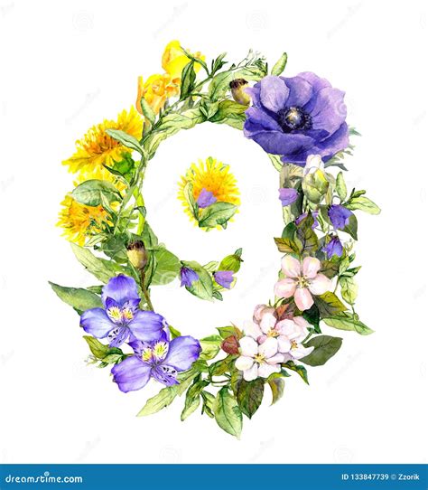 Floral Number Nine From Summer Spring Flowers And Grass