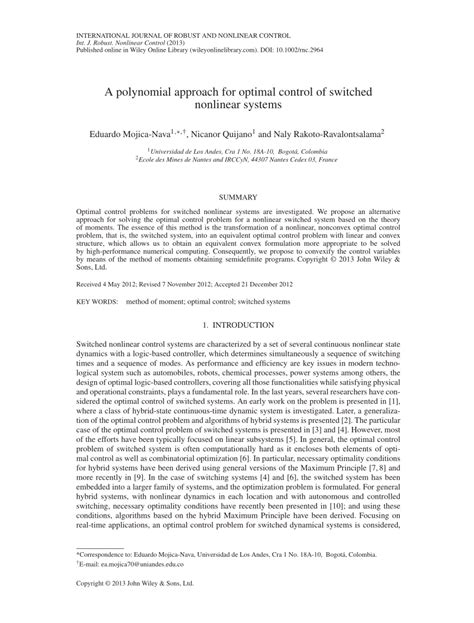 pdf a polynomial approach for optimal control of switched nonlinear systems researchgate