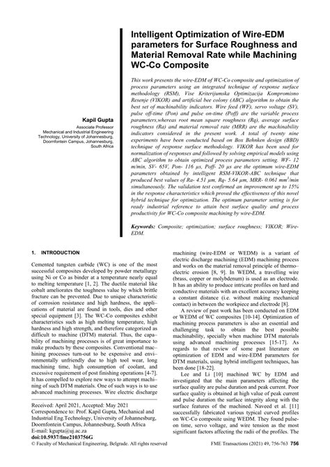 pdf intelligent optimization of wire edm parameters for surface roughness and material removal