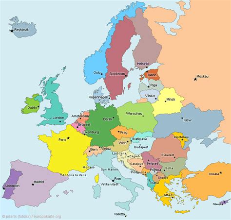 Europakarte Hauptstädte in Europa