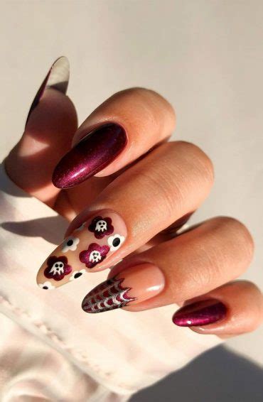 Cute Spooky Halloween Nail Ideas Burgundy Spooky Set Fab Mood