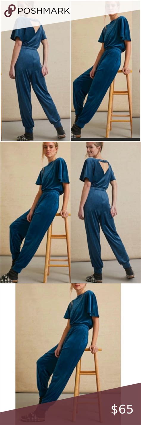 NWT Anthropologie Linda Velvet Jumpsuit Romper Blue Medium Saturday