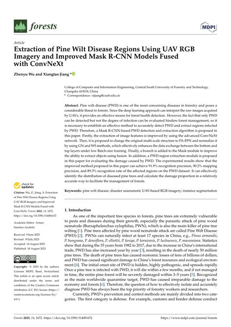 pdf extraction of pine wilt disease regions using uav rgb imagery and improved mask r cnn