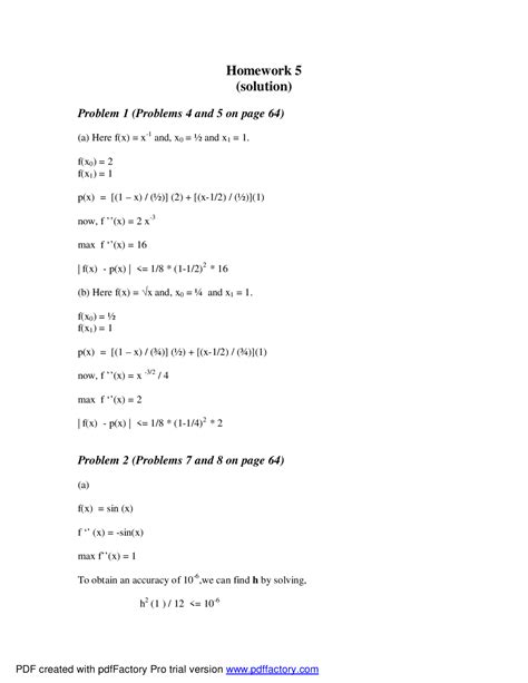 homework 5 solutions numerical analysis computation cot 4501 docsity