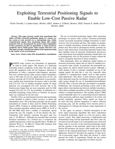 pdf exploiting terrestrial positioning signals to enable low cost passive radar