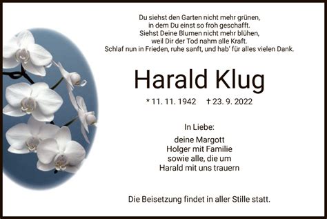Traueranzeigen Von Harald Klug Trauer Hna De
