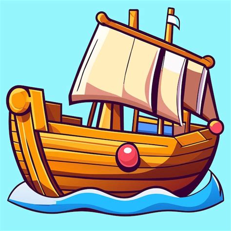 Encantador barco de madera ilustración de dibujos animados veleros