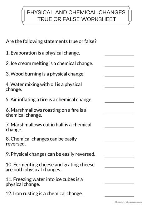 Free Printable Physical And Chemical Properties And Changes Worksheets
