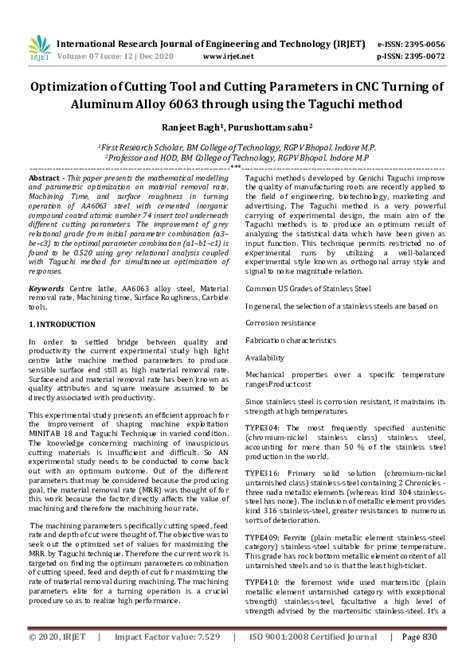 pdf irjet optimization of cutting tool and cutting parameters in cnc turning of aluminum