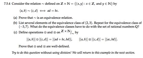 solved 7 5 4 consider the relation ~ defined on z × n