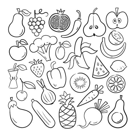 Ensemble De Fruits Et Légumes Illustration Vectorielle De Griffonnage