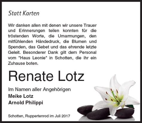Traueranzeigen Von Renate Lotz Vrm Trauer De