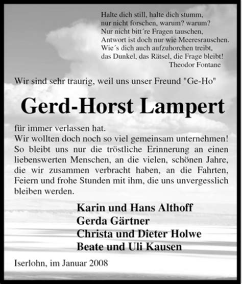 Trauer Und Todesanzeigen Von Gerd Horst Lampert Trauer De