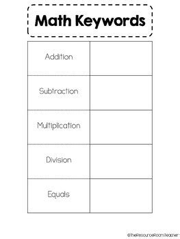 Math Keywords Translating Algebraic Expressions Interactive Notebook