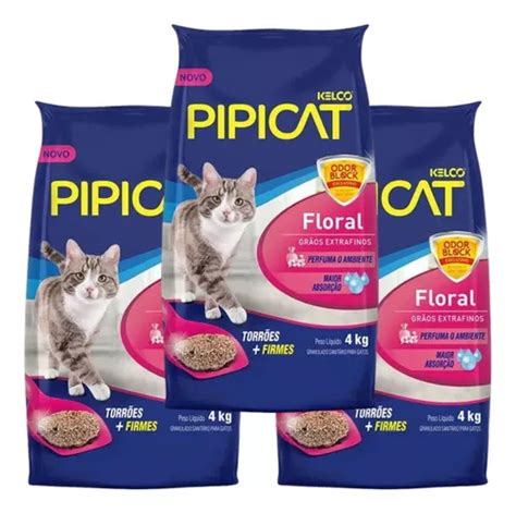 Areia Sanitária Para Gatos Kelco Pipicat Floral 4kg 3 Un Parcelamento