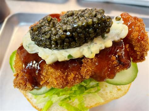 Fried Chicken Caviar Burger By Michelin Star Chef At Naked Finn