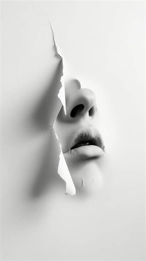 Woman Looks Through Torn Paper Woman S Face Peeks Through Torn Hole In