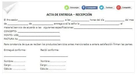 Acta De Entrega Recepci N Modelo En Word Brenp