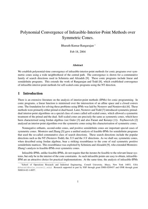 pdf polynomial convergence of infeasible interior point methods over symmetric cones