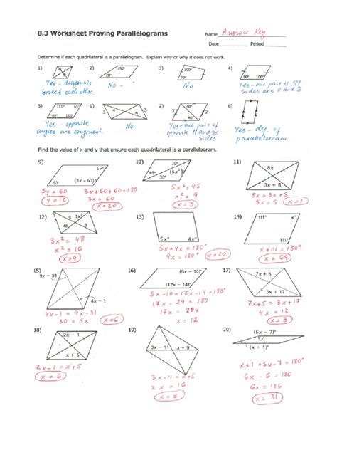 Parallelogram Worksheet With Answers Worksheets Library