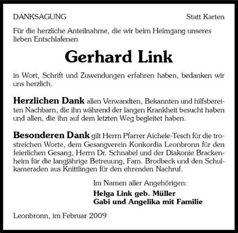Traueranzeigen Von Gerhard Link Trauerundgedenken De