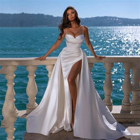 Sexy Slit Satin Wedding Gown Sweetheart Bridal Dress Etsy Denmark