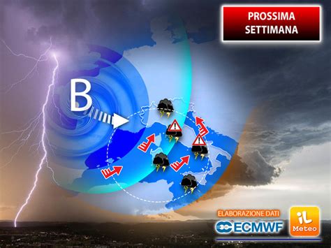 Meteo Prossima Settimana da Lunedì profondo Ciclone con Temporali