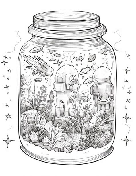 Life Inside Jar Printable Coloring Pages For Adults Grayscale Colo